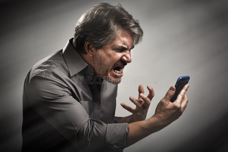 Angry Screaming Man with Cell Phone. Stock Photo - Image of caucasian ...