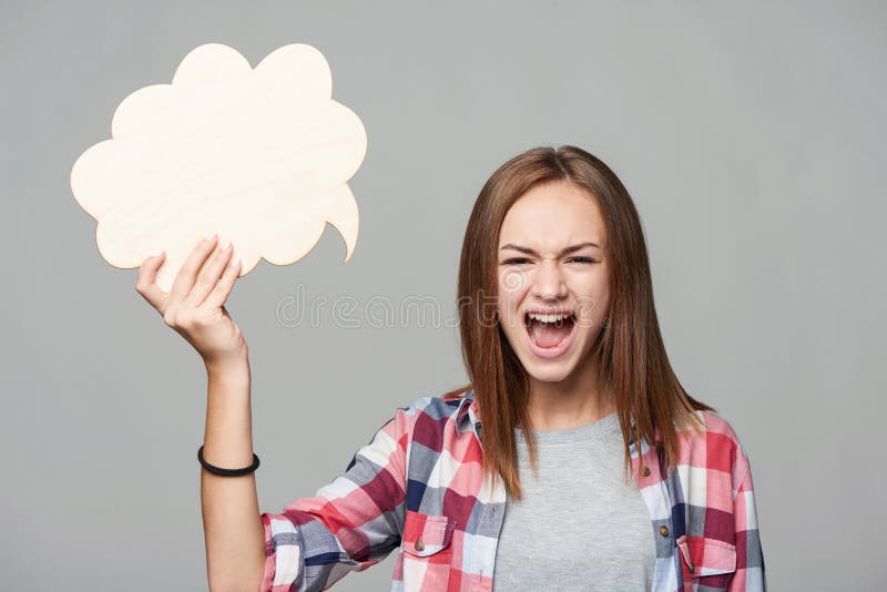 Mom Screaming At Teen Daughter Isolated On White Background Stock