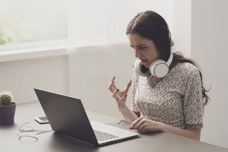 Angry Shouting Woman Working with Her Laptop Stock Image - Image of ...