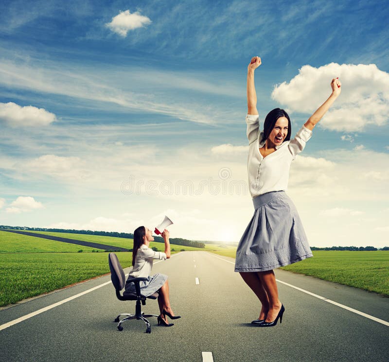Angry Small Woman with Megaphone Stock Image - Image of road, jolly ...