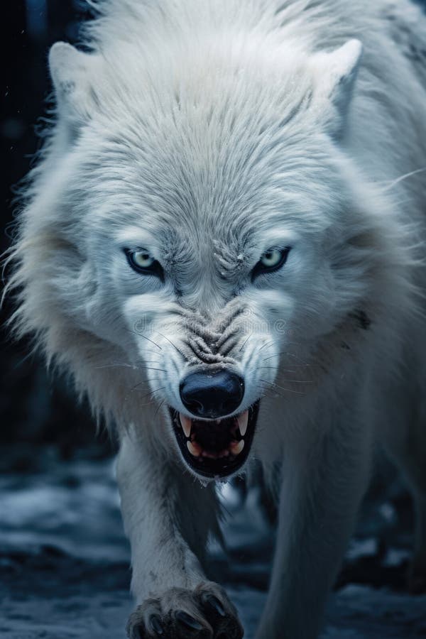 An Angry Snow-white and Clean Wolf Looking at the Camera Stock ...