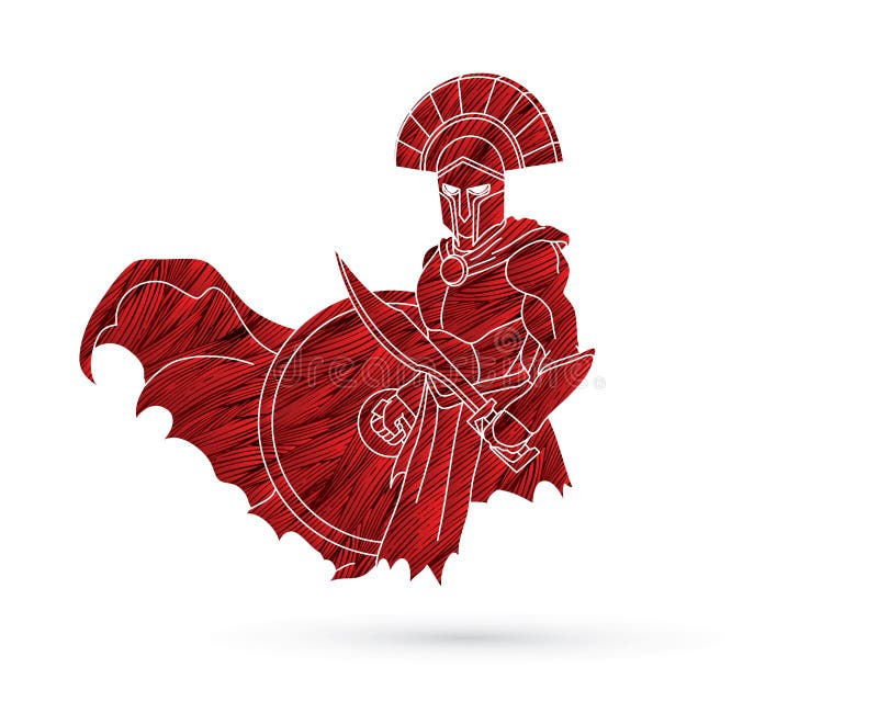 Angry Spartan Warrior with Sword and Shield Cartoon Graphic Vector ...