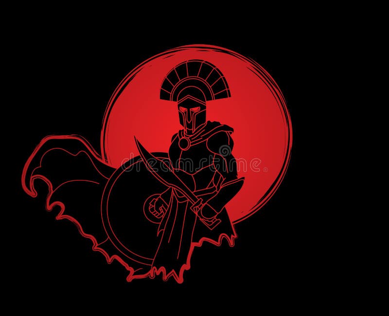 Angry Spartan Warrior with Sword and Shield Cartoon Graphic Vector ...