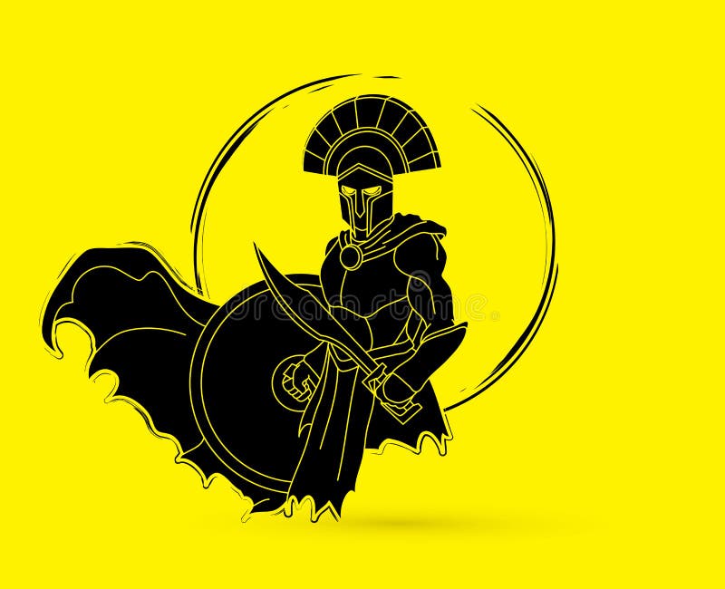 Angry Spartan Warrior with Sword and Shield Graphic Vector Stock Vector ...