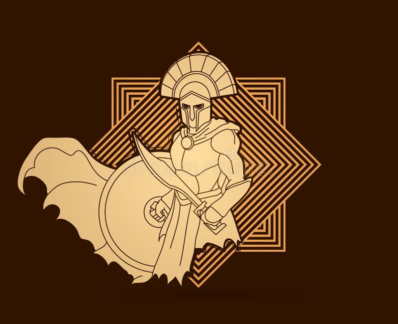 Angry Spartan Warrior with Sword and Shield Graphic Vector. Stock ...