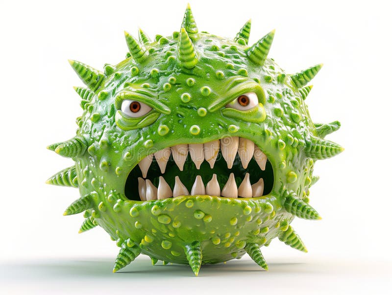 Angry Spiky Green Virus Ball on Isolated White Background Stock Image ...