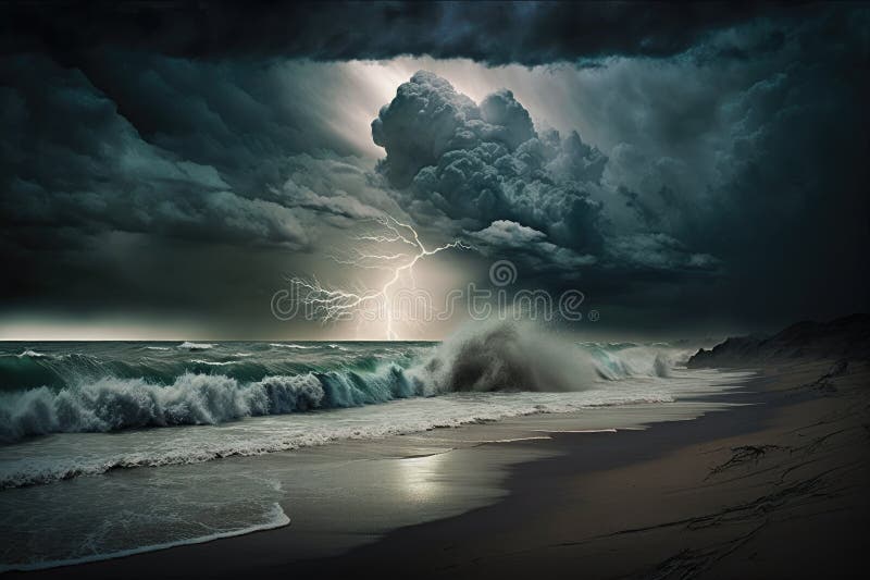 Angry Storm on the Ocean Coast, with Thunder and Lightning Stock Image ...