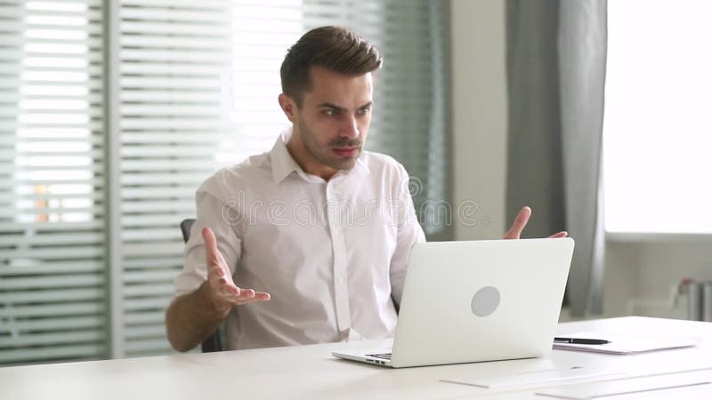 Angry Stressed Businessman Looking at Laptop Having Problem with ...