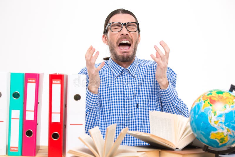 Angry Stressed Man Screamin with Hands Up Stock Photo - Image of ...