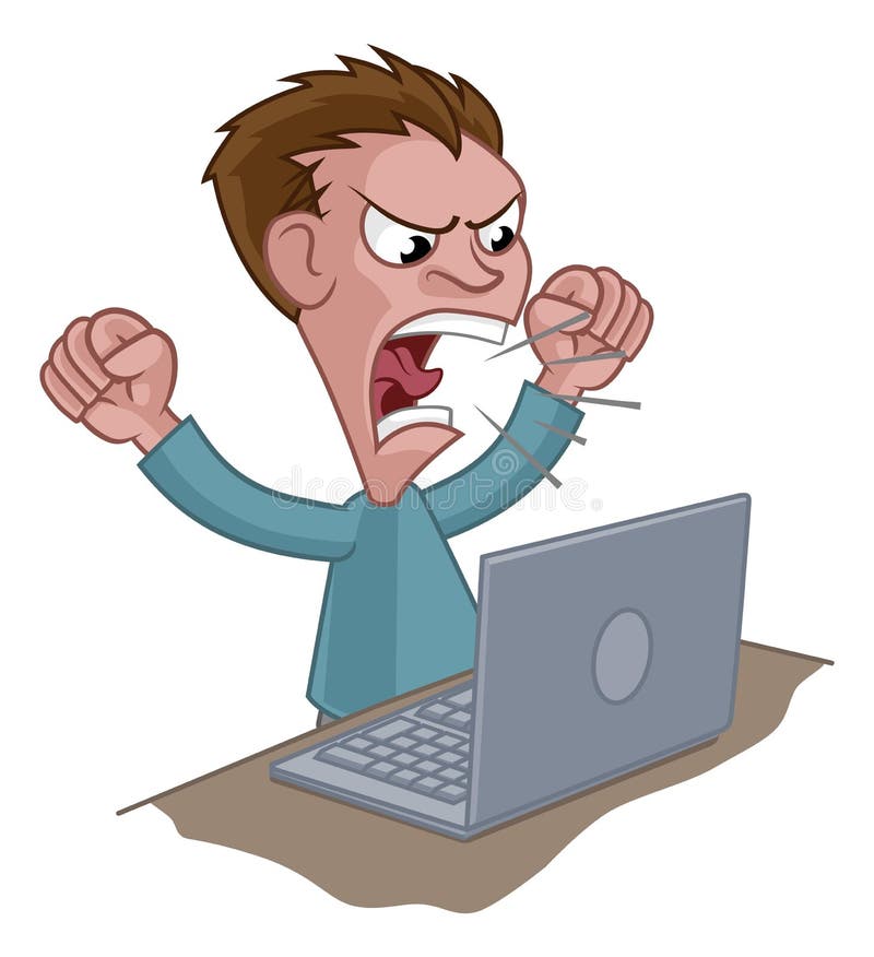 Angry Stressed Man Shouting at Laptop Cartoon Stock Vector ...