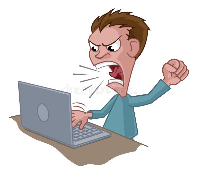 Angry Stressed Man Shouting at Laptop Cartoon Stock Vector ...