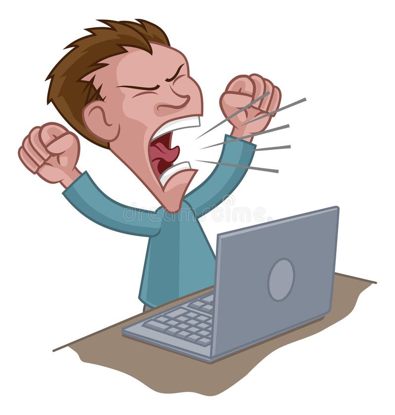 Angry Stressed Man Shouting at Laptop Cartoon Stock Vector ...