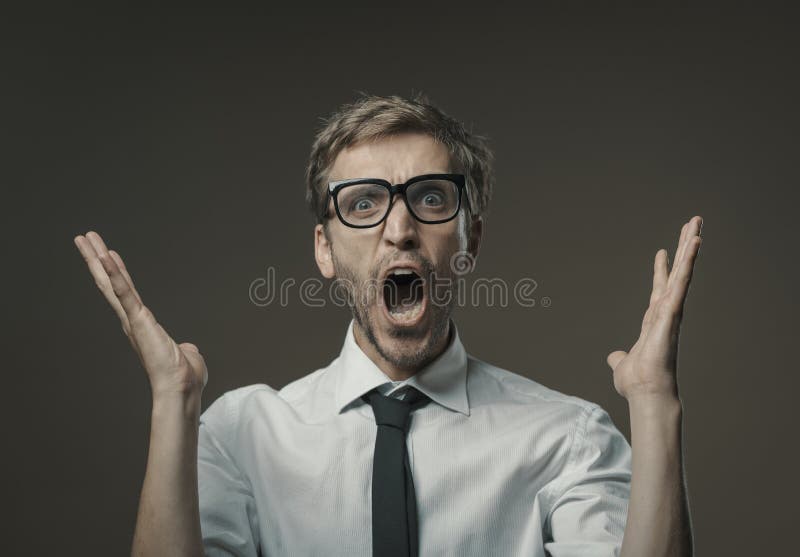 Angry Stressed Man Shouting Out Loud Stock Photo - Image of overwhelmed ...