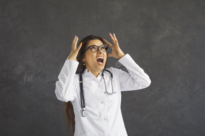Angry Stressed Young Doctor Shouting Tired of Her Difficult Job and ...