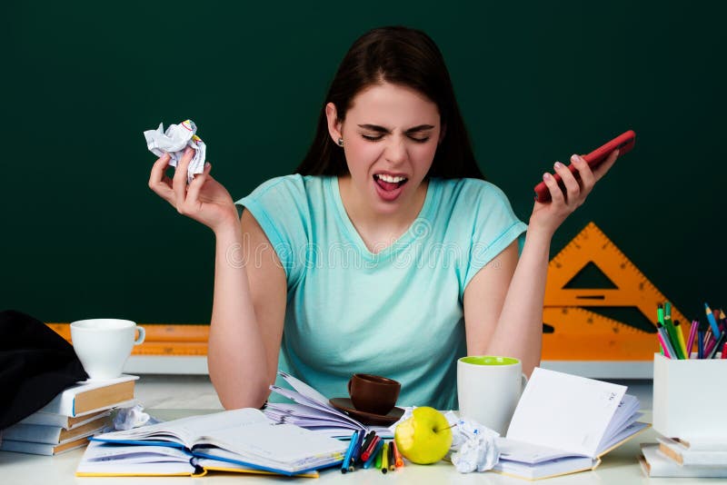 Angry Student in Classroom. Angry Girl at School. Stressed Student with ...