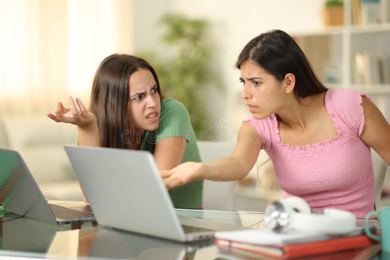 Angry Students Arguing Studying Online Stock Photo - Image of argue ...