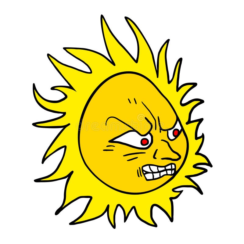 Angry sun draw stock illustration. Illustration of weather - 95017385