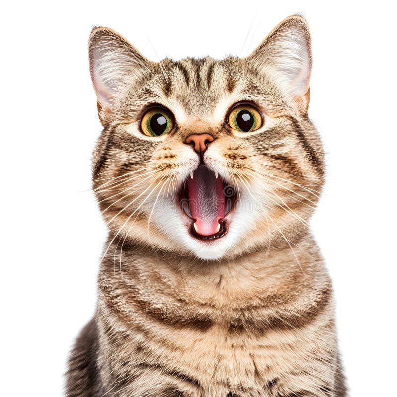 Angry and Surprised Cat Isolated on White Background with a Funny and ...