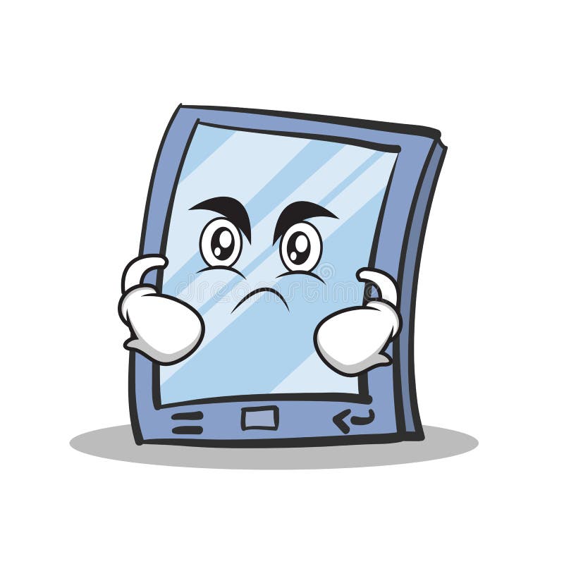 Angry Tablet Cartoon Character Pointing at Invisible Object. 3D ...