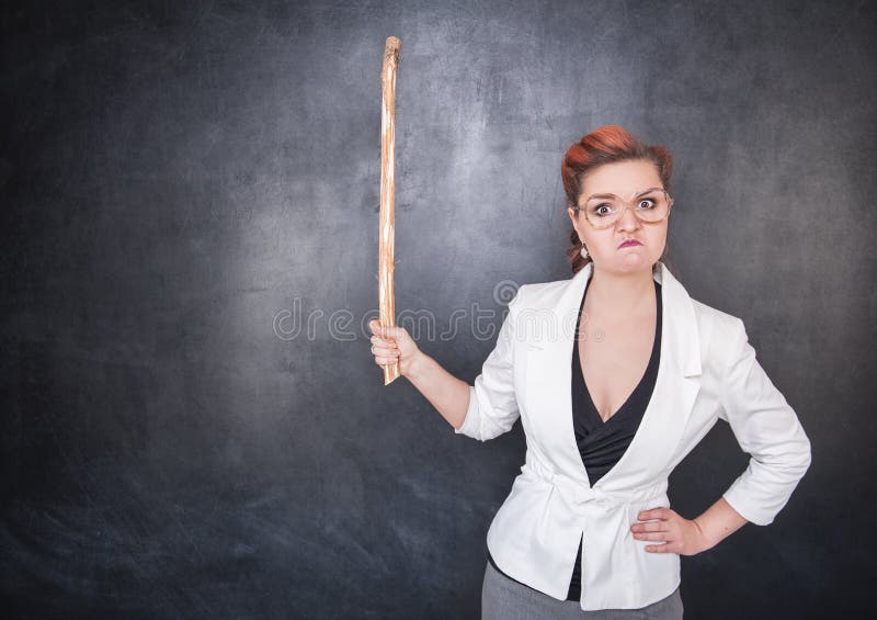 Angry Teacher with Wooden Stick Stock Image - Image of eyeglasses ...