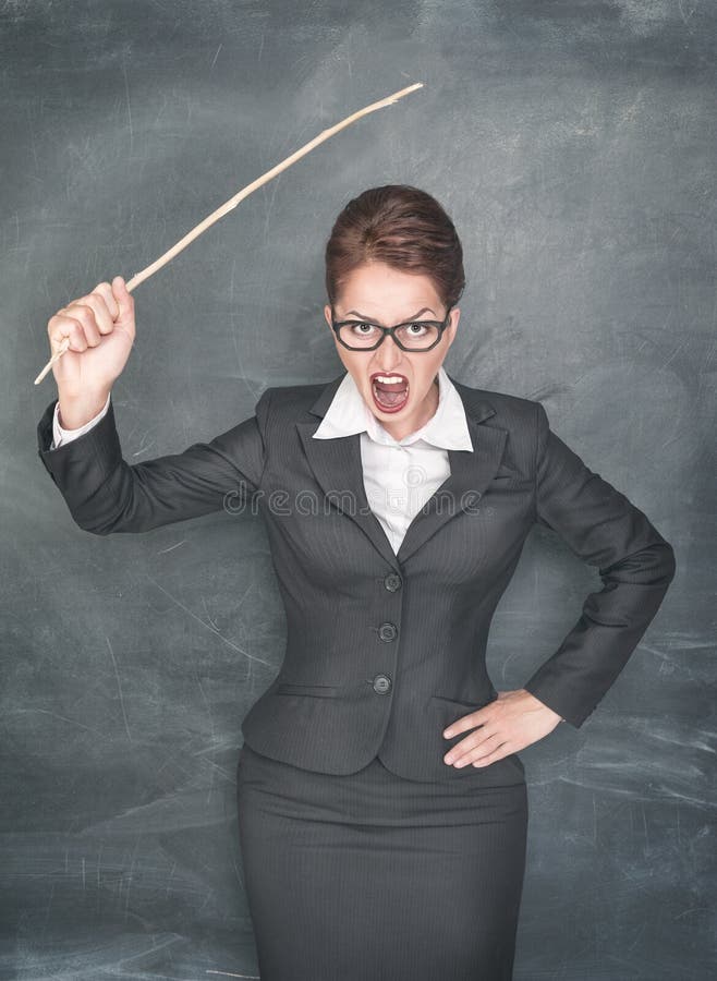 Angry Teacher With Wooden Stick Stock Photo - Image of crazy, person ...