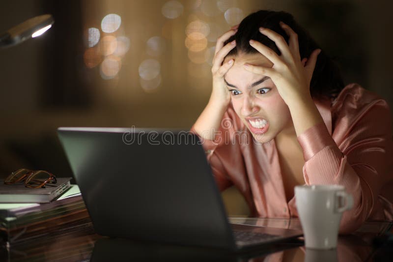 Angry Tele Worker Working with Laptop in the Night Stock Photo - Image ...