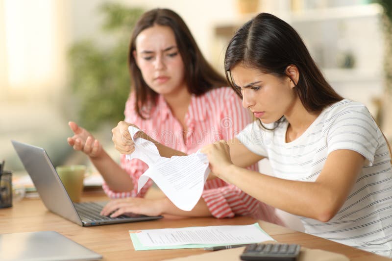 Angry Tele Workers Breaking Bad Contract at Home Stock Image - Image of ...