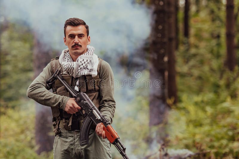 Angry Terrorist Militant Guerrilla Soldier Warrior in Forest Stock ...