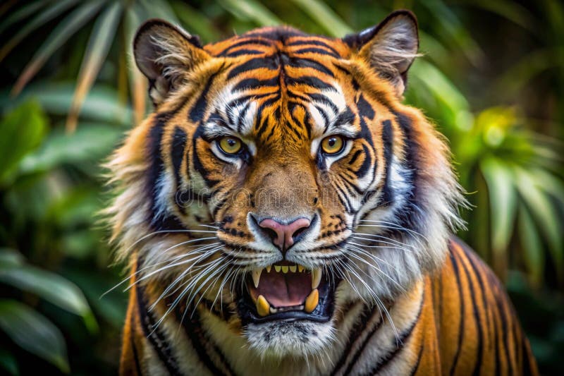 An Angry Tiger Look on Target in Jungle Stock Illustration ...