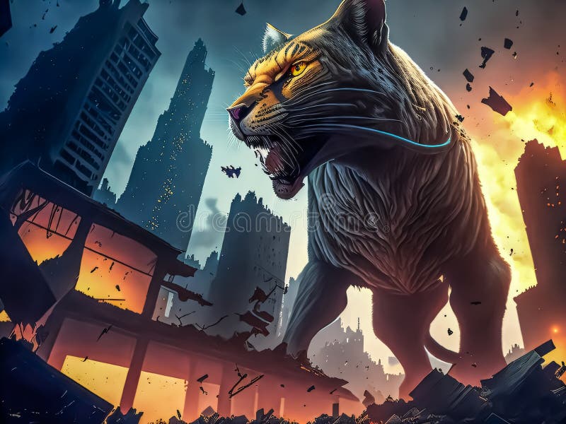 Tiger in a Destroyed Village in the Jungle, Disaster for Wildlife ...