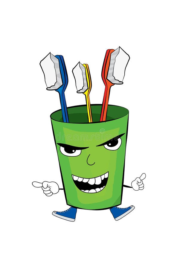 Angry Toothbrushes in a Cup Cartoon Stock Illustration - Illustration ...