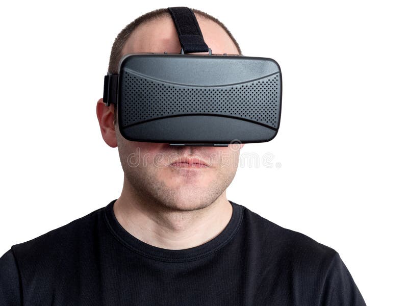 Angry and Tough Man Using Virtual Reality Headset Isolated on White ...