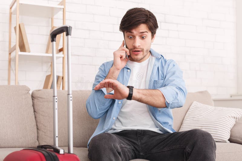 Angry Tourist Calling Phone, Late for the Flight Stock Photo - Image of ...