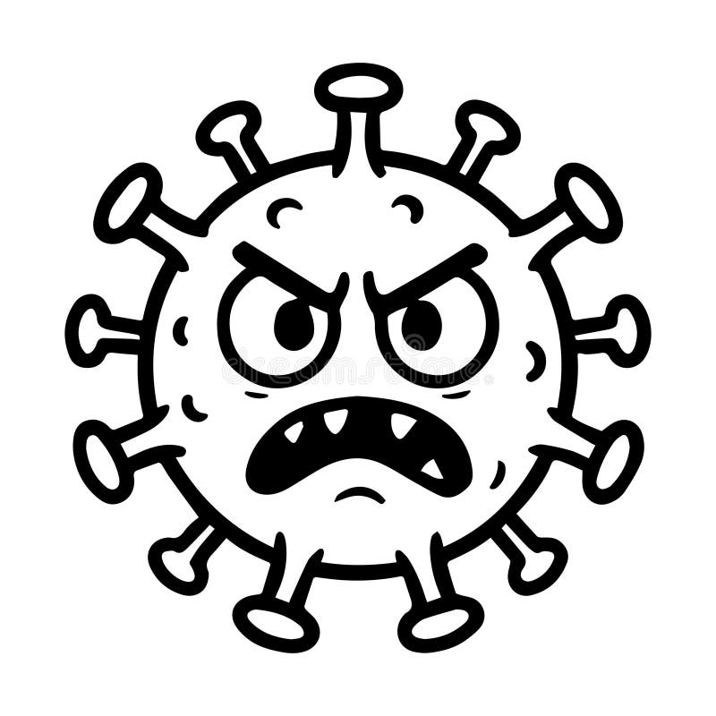 Angry Virus Cartoon Vector, Black Outline, Pathogen Character, Covid ...
