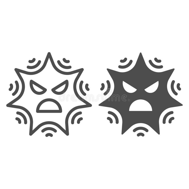 Angry Virus Emoticon Line and Solid Icon, Hacker Attacks Concept ...