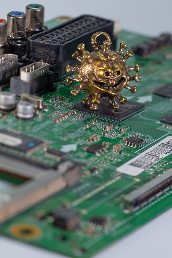 An Angry Virus Sits on the CPU. Electronic Board with a Virus Stock ...