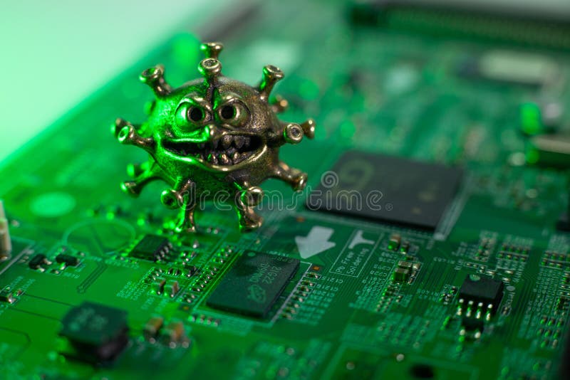 An Angry Virus Sits on the CPU. Electronic Board with a Virus Stock ...