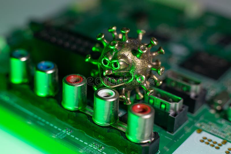 An Angry Virus Sits on the CPU. Electronic Board with a Virus Stock ...