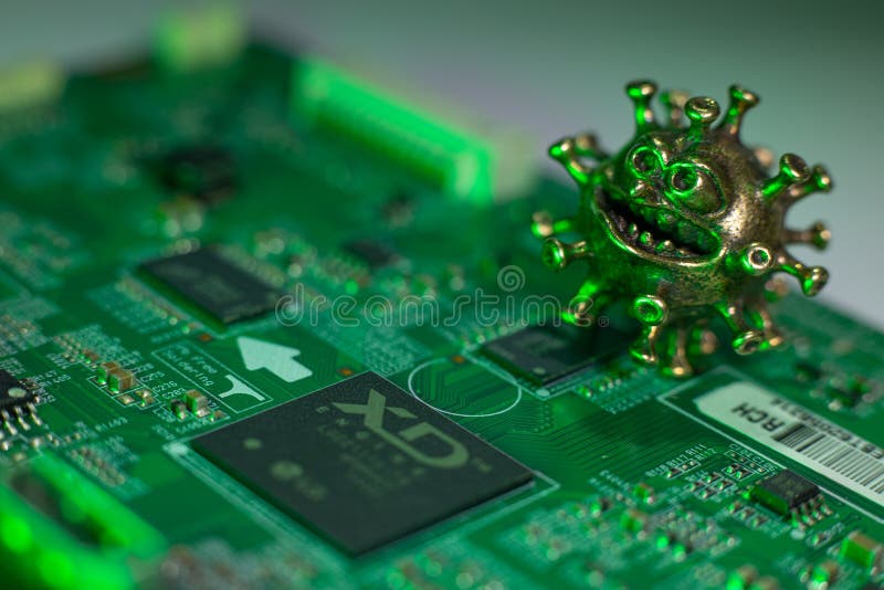 An Angry Virus Sits on the CPU. Electronic Board with a Virus Stock ...