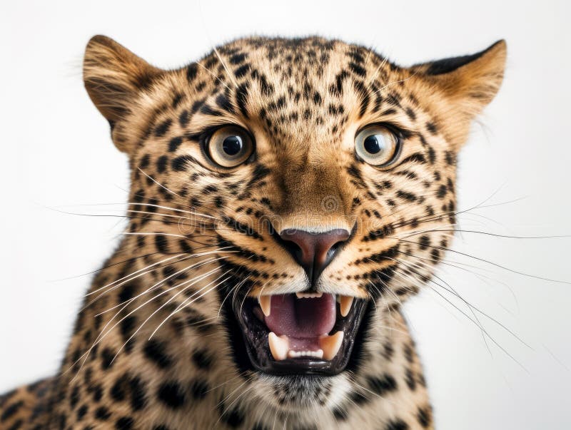 Angry Wild Leopard Portrait and Isolated White Background Stock ...