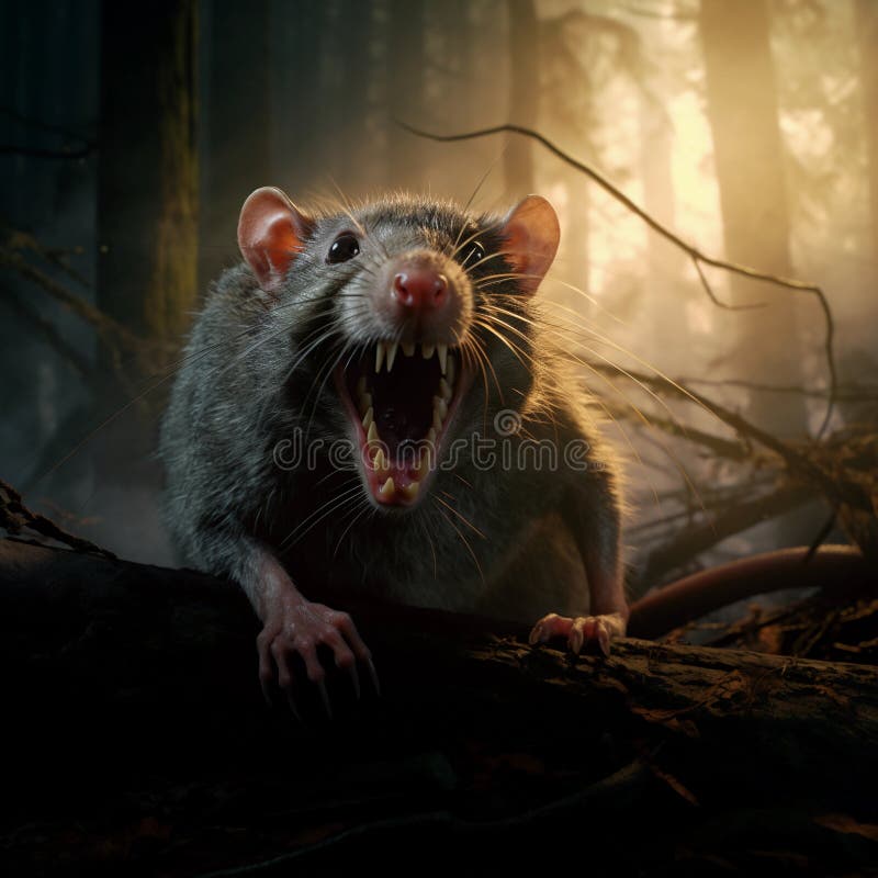 Angry Wild Rat in the Forest Stock Illustration - Illustration of white ...