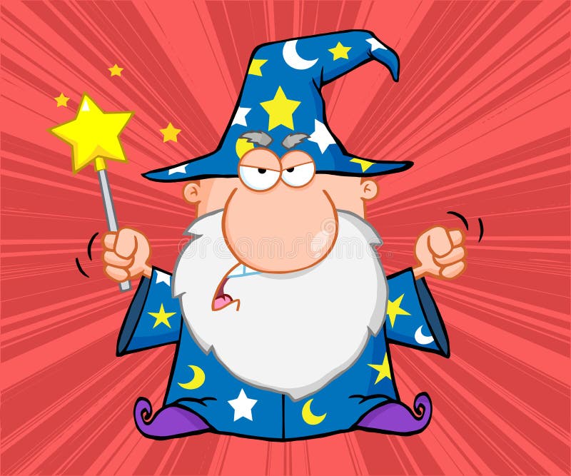 Angry Wizard with Magic Wand Stock Vector - Illustration of magician ...