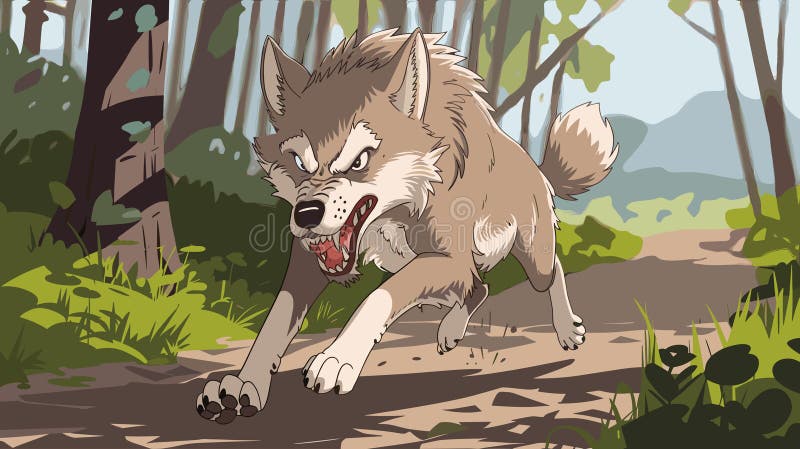 Angry Wolf Charging through a Sunlit Forest. Stock Vector ...