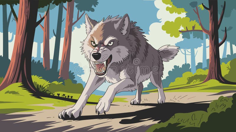 Angry Wolf Charging through a Sunlit Forest. Stock Vector ...