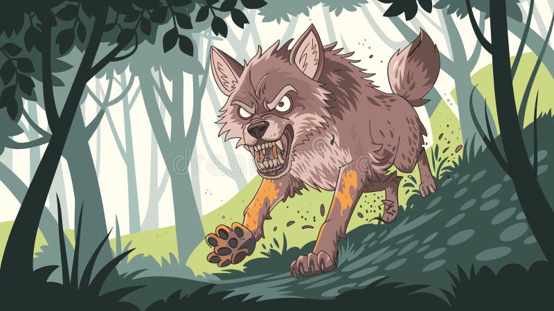 Angry Wolf Charging through a Sunlit Forest. Stock Vector ...
