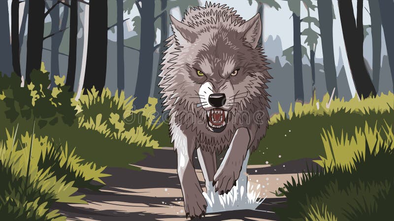 Angry Wolf Charging through a Sunlit Forest. Stock Vector ...