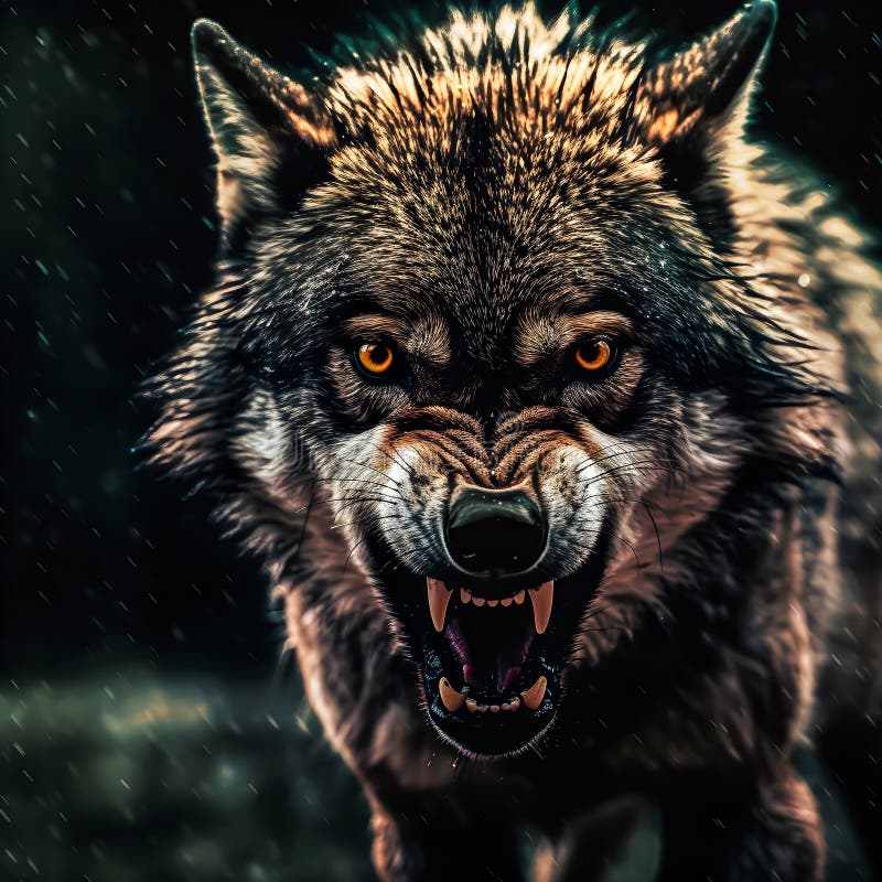 Angry Wolf in Forest - Front View - AI Generated Stock Illustration ...