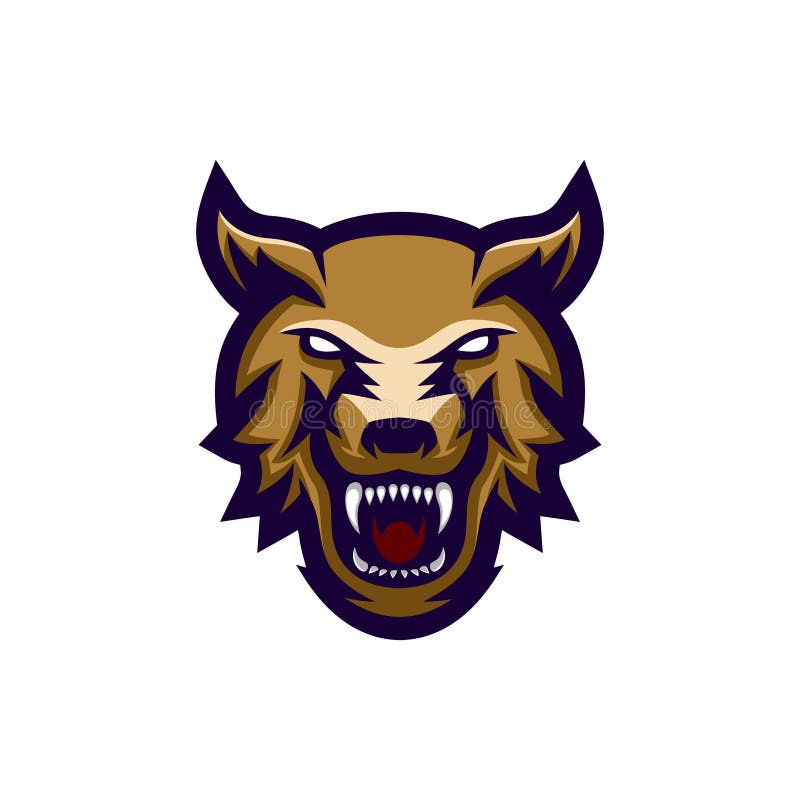 Angry Wolf Head Logo with Sharp Teeth Vector Illustration, Furry Brown ...