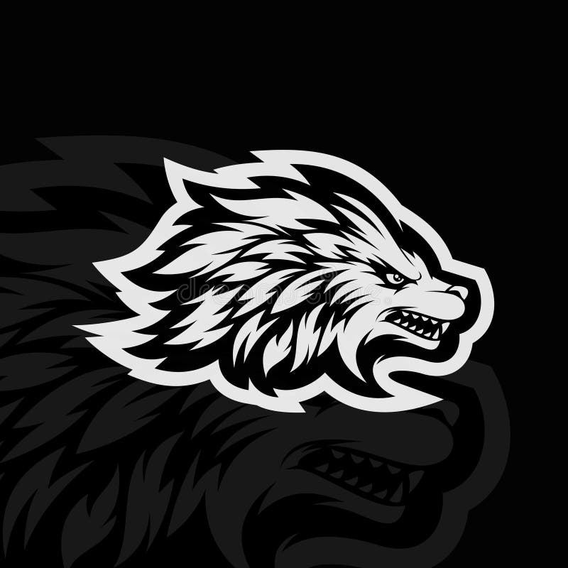 Angry Wolf Mascot Character Logo Design, Black White Stock Vector ...
