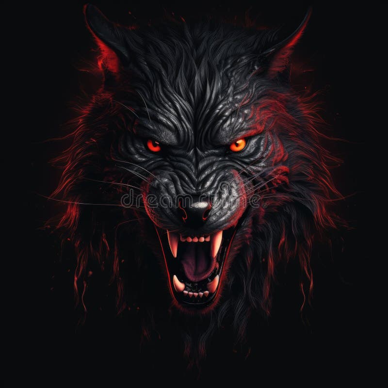Angry Wolf with Red Eyes on a Black Background Stock Illustration ...